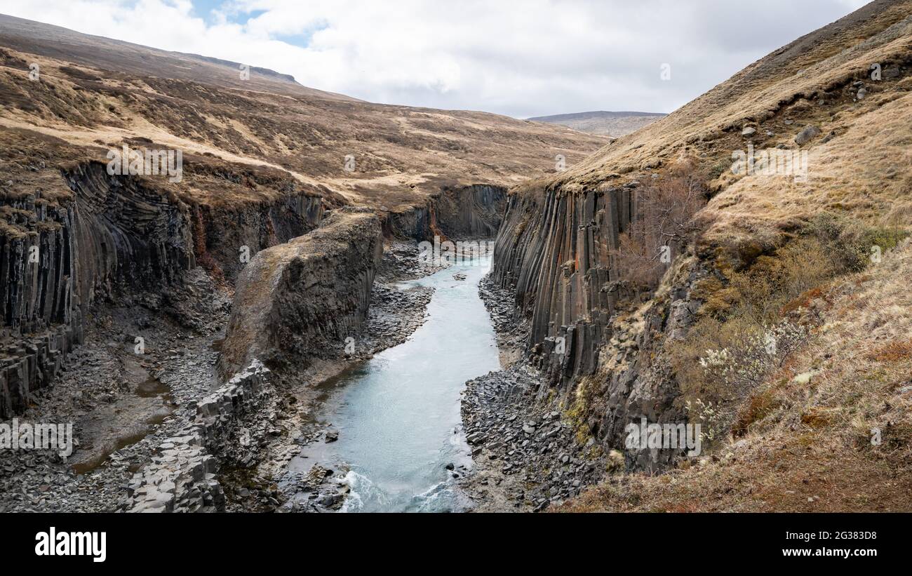 Studlagil basalt canyon, Iceland. This is a rare volcanic basalt column formation Stock Photo ...