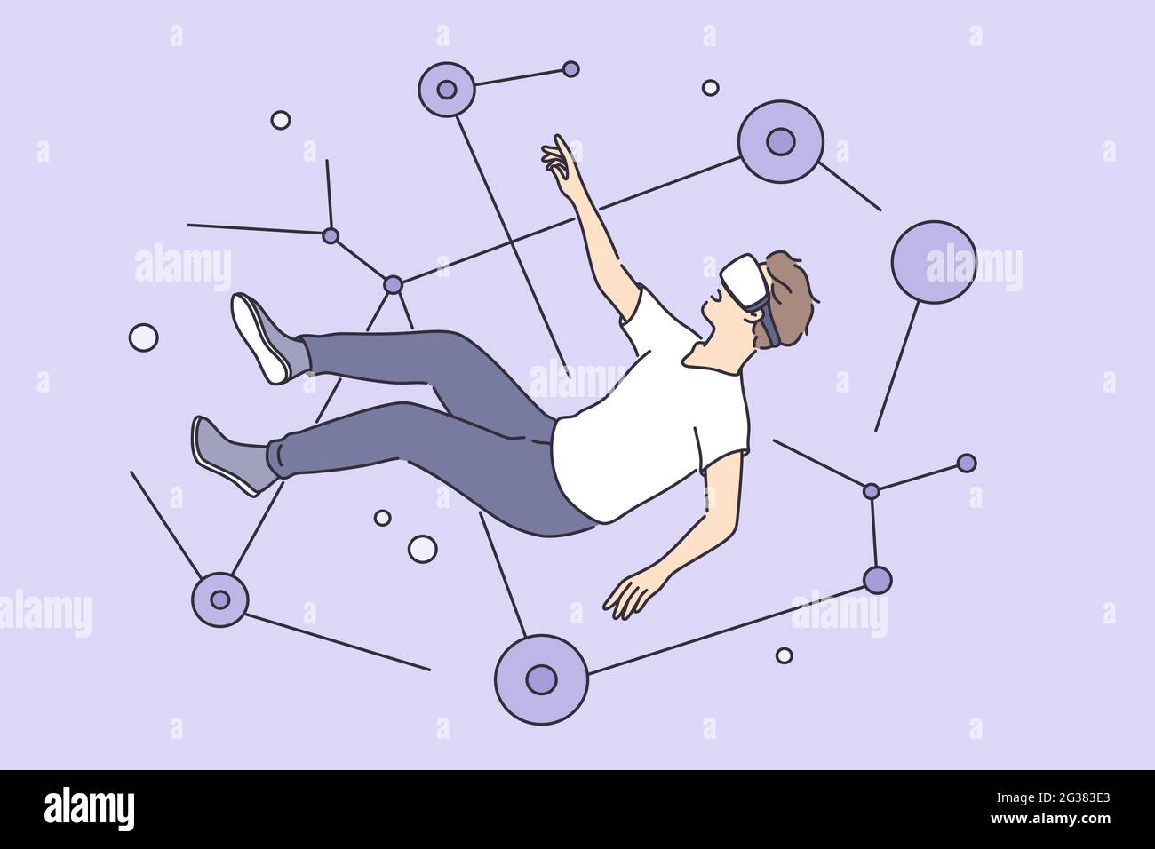Virtual reality and games concept. Young man cartoon character falling ...