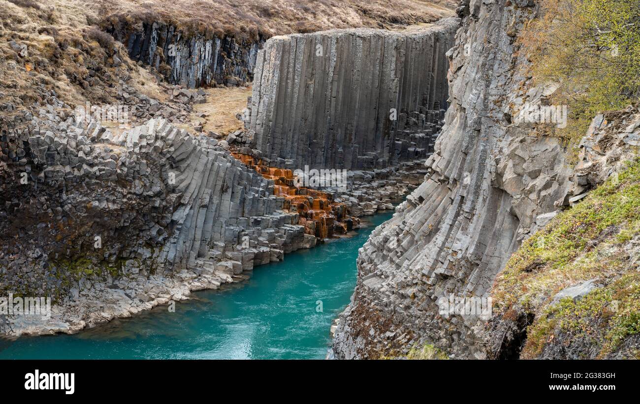 Studlagil basalt canyon, Iceland. This is a rare volcanic basalt column formation Stock Photo ...