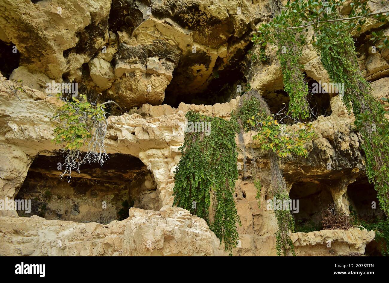 SICILY, ITALY - Nov 22, 2015: Cliff face in Cava d'Ispica canyon in ...