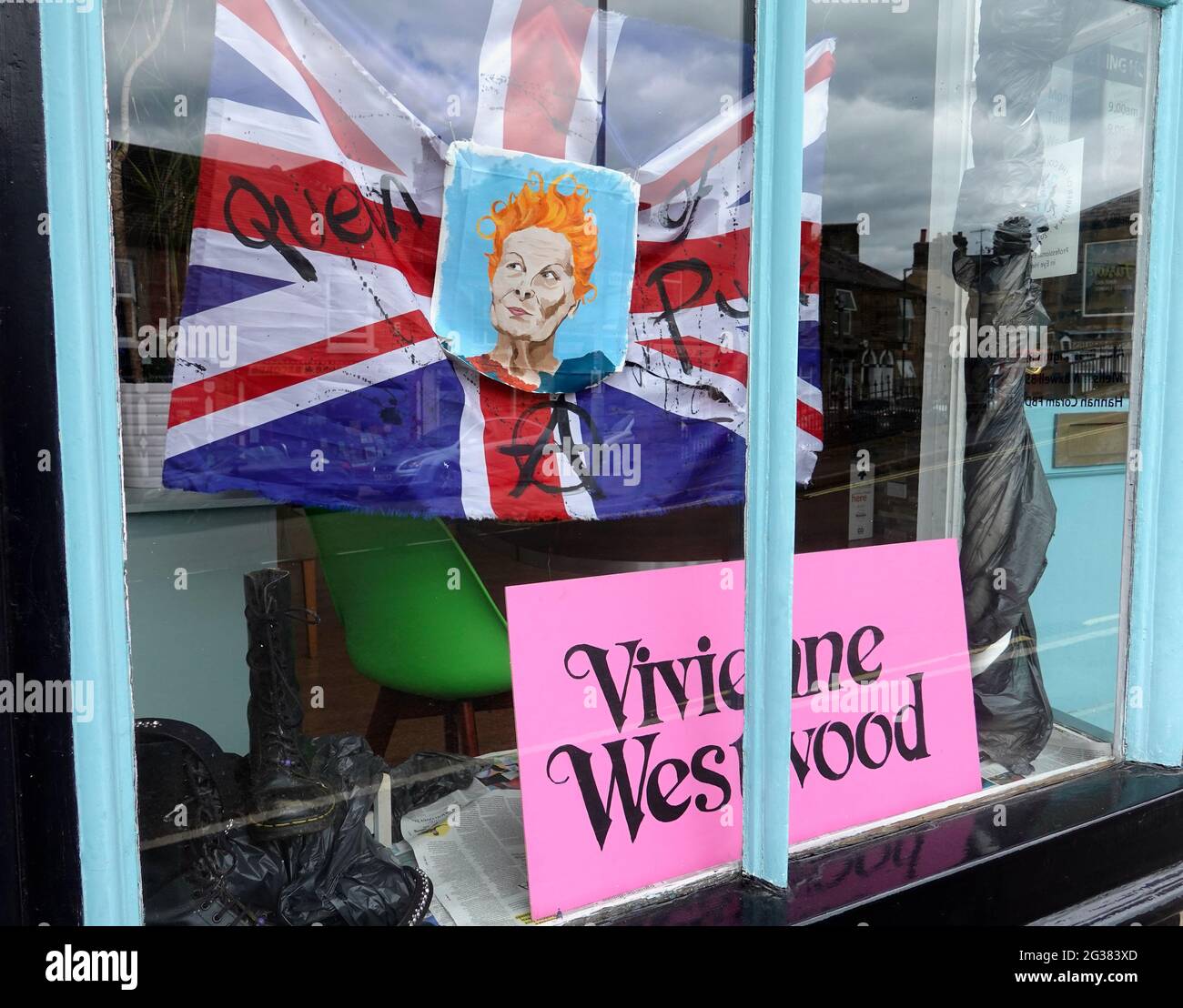 A shop window display of famous women for the New Mills Annual Carnival ...