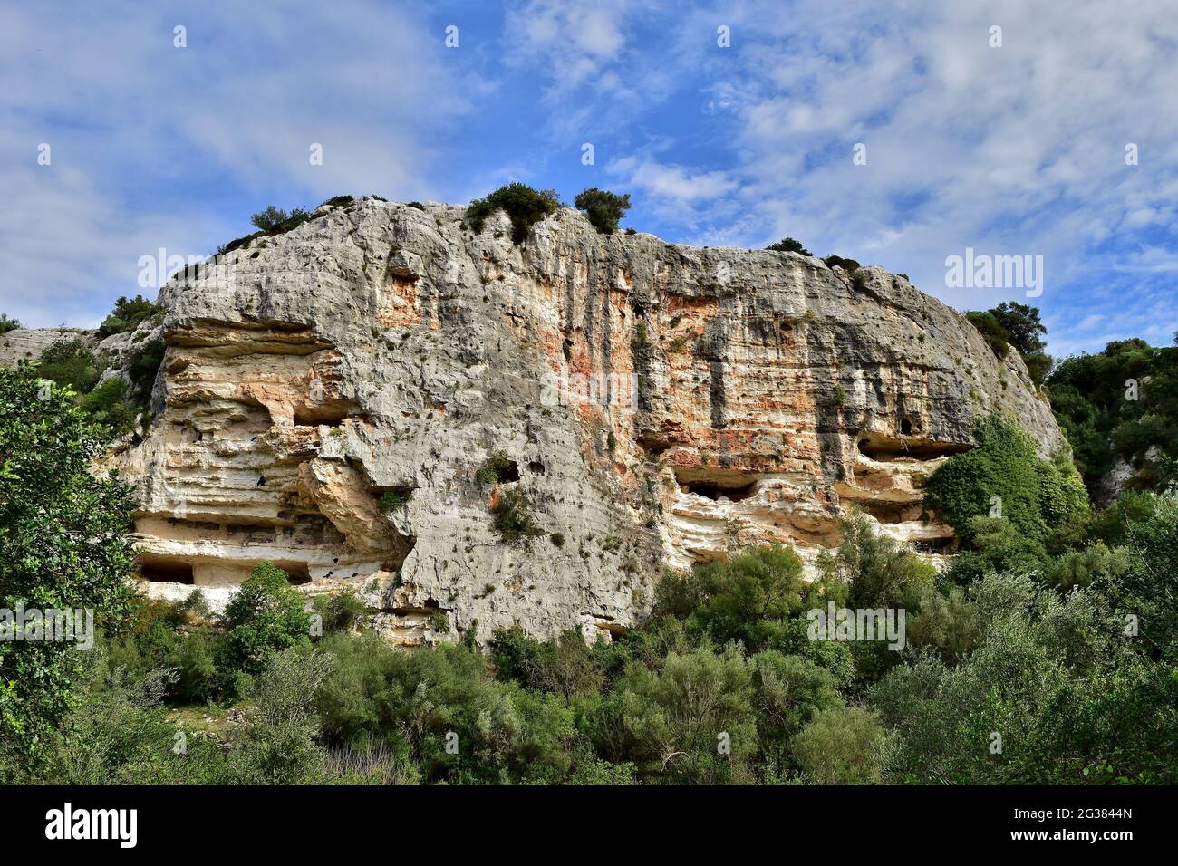 SICILY, ITALY - Nov 22, 2015: Cliff face in Cava d'Ispica canyon in ...