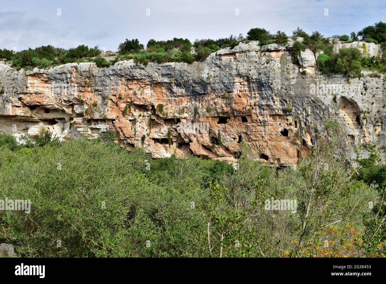 SICILY, ITALY - Nov 22, 2015: Cliff face in Cava d'Ispica canyon in ...