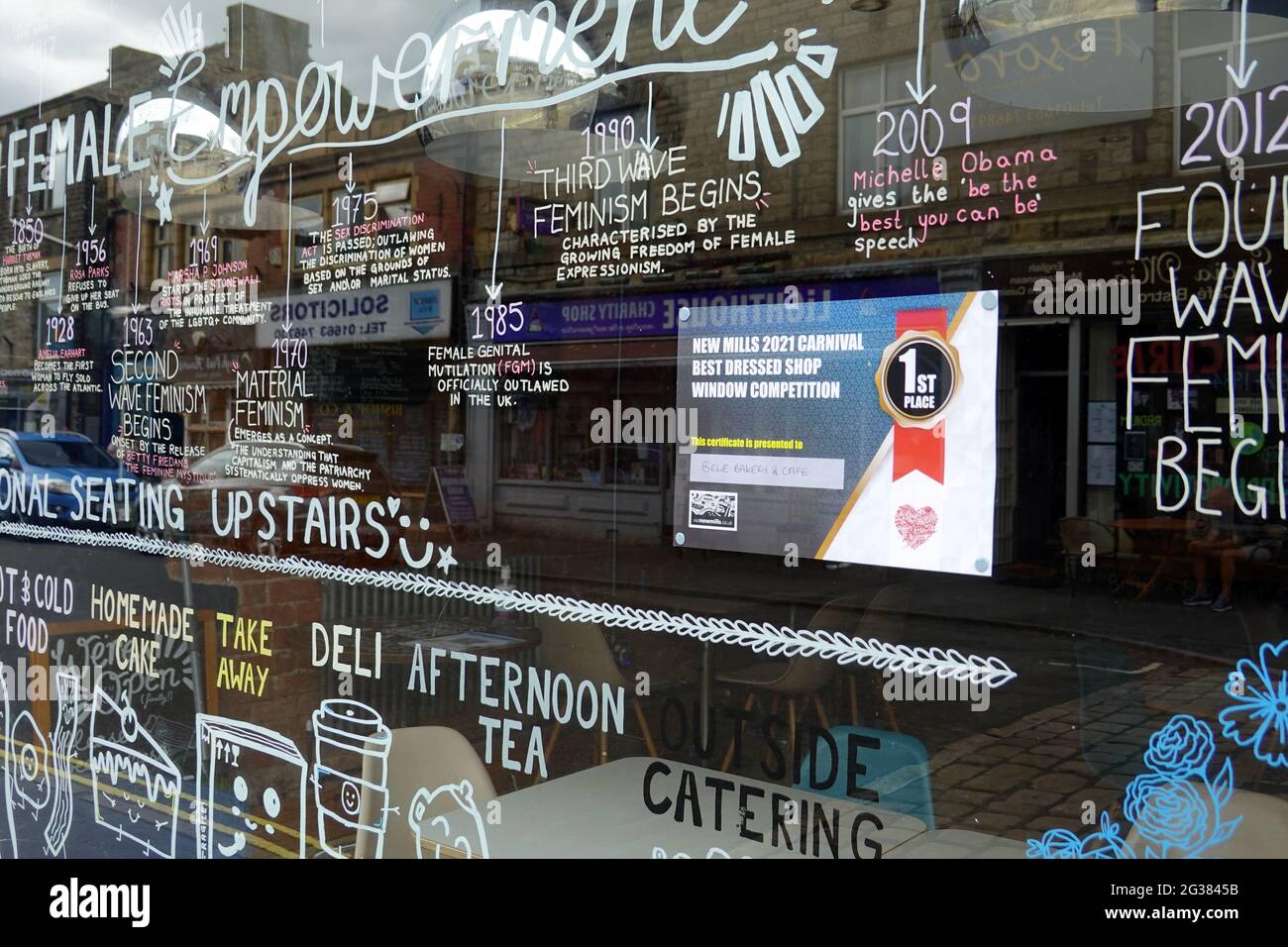 A shop window display of famous women for the New Mills Annual Carnival ...