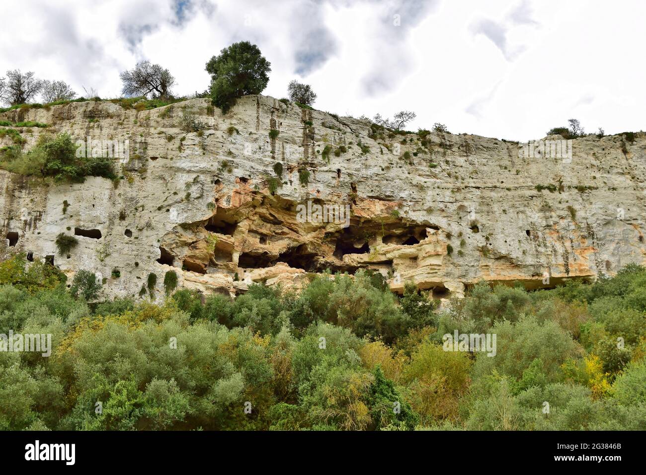 SICILY, ITALY - Nov 22, 2015: Cliff face in Cava d'Ispica canyon in ...