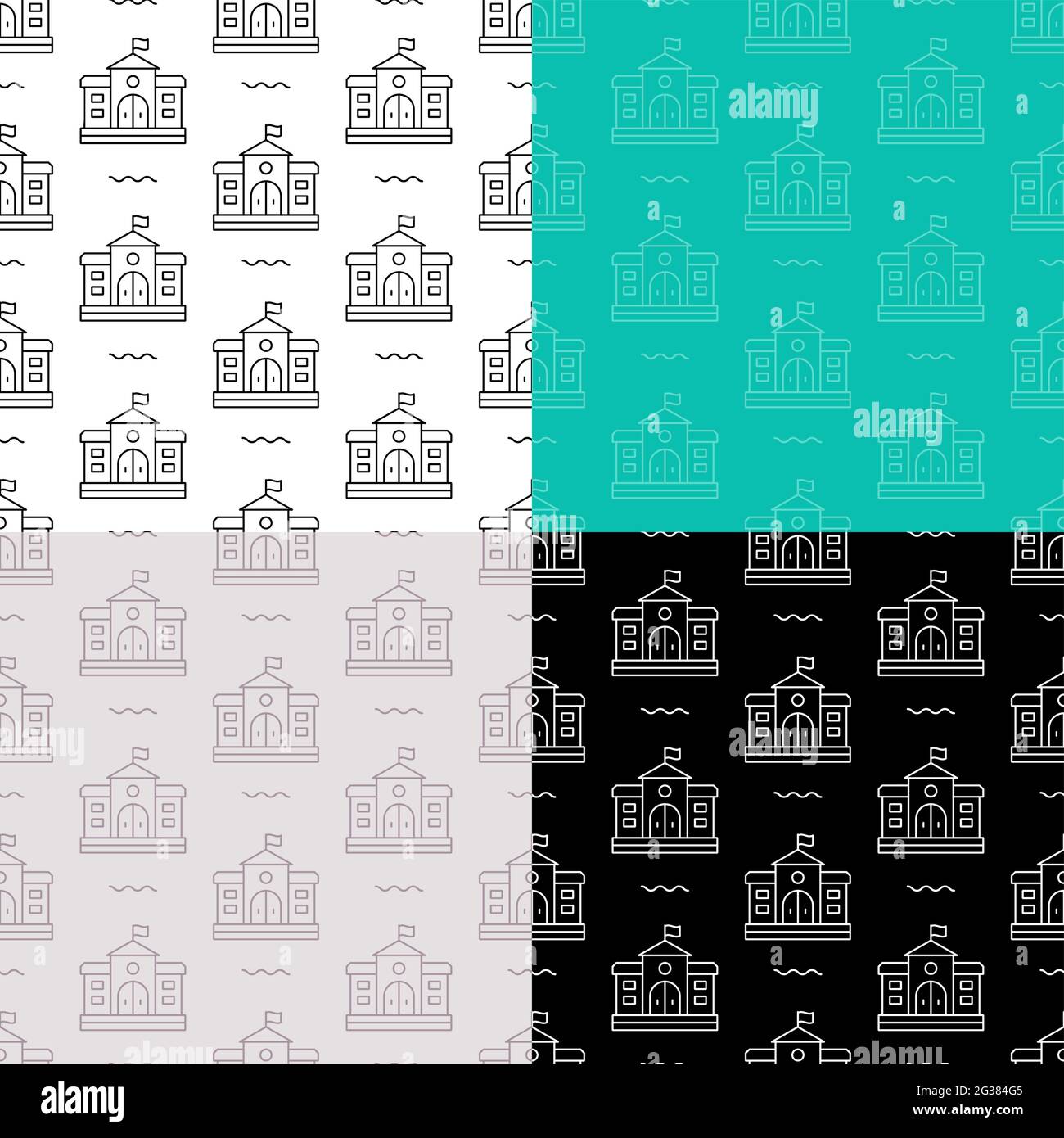 set of seamless patterns with school house. Exterior of university ...