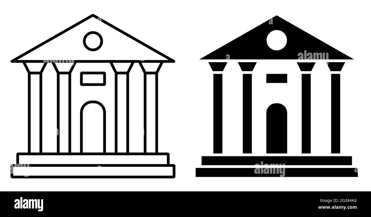 Facade of university building. Exterior of school house. Icon. Simple ...