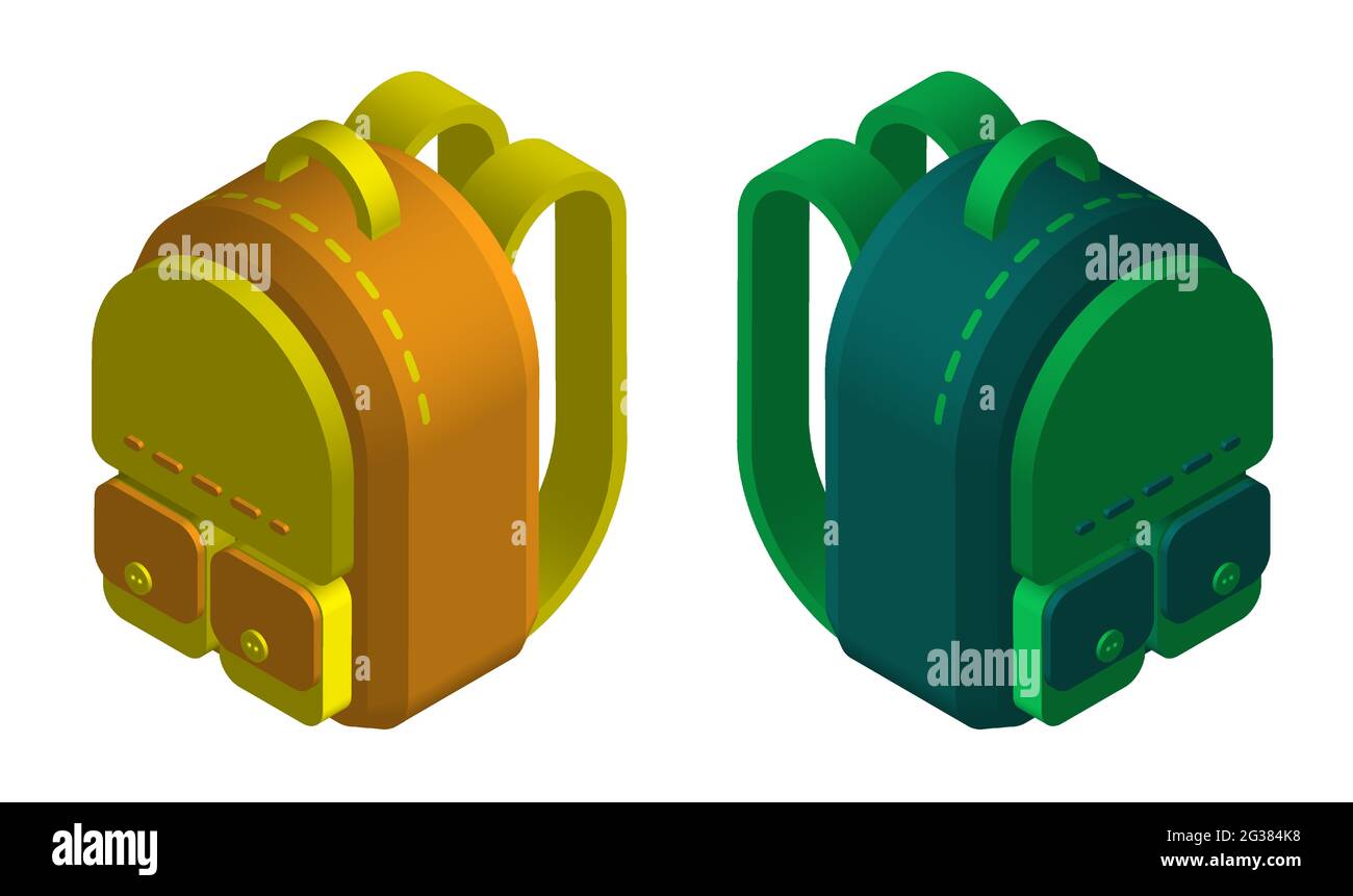 Isometric school backpack. September 1, beginning of school year ...