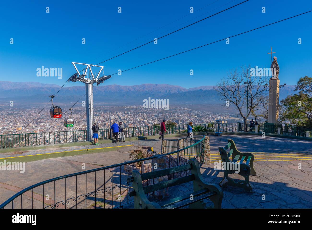 On top of the hill Cerro San Bernardo, final station of the cable car ...