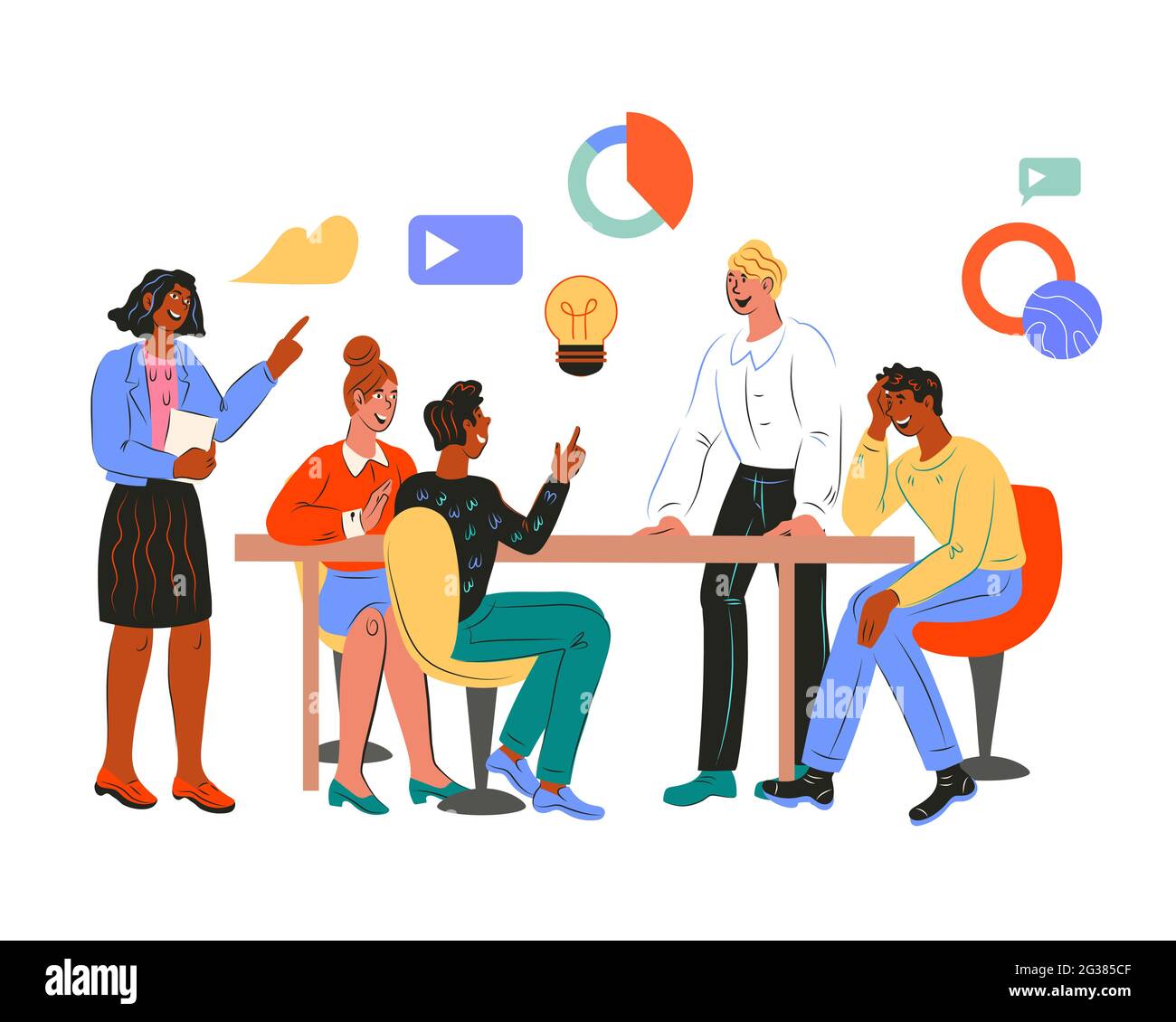 Business team working together and discussing issues. Business meeting ...