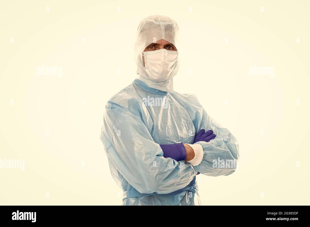 Confident paramedic wear personal protective equipment against COVID-19 ...