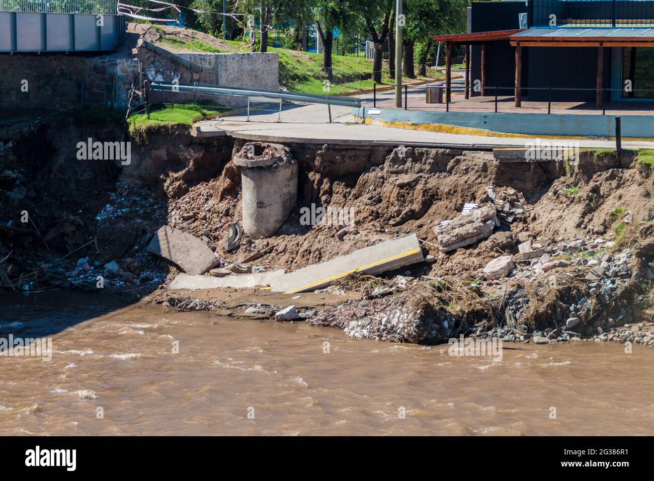 Jesus Maria town in Argentina. Damages caused by flooding of river Los ...