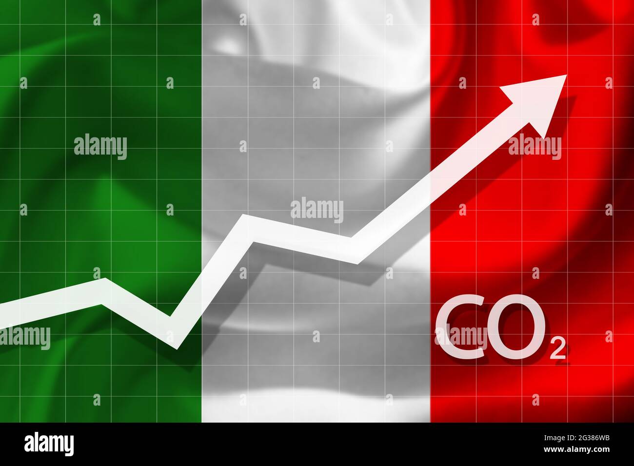 Graph of rising carbon dioxide level in Italy. Air pollution concept ...
