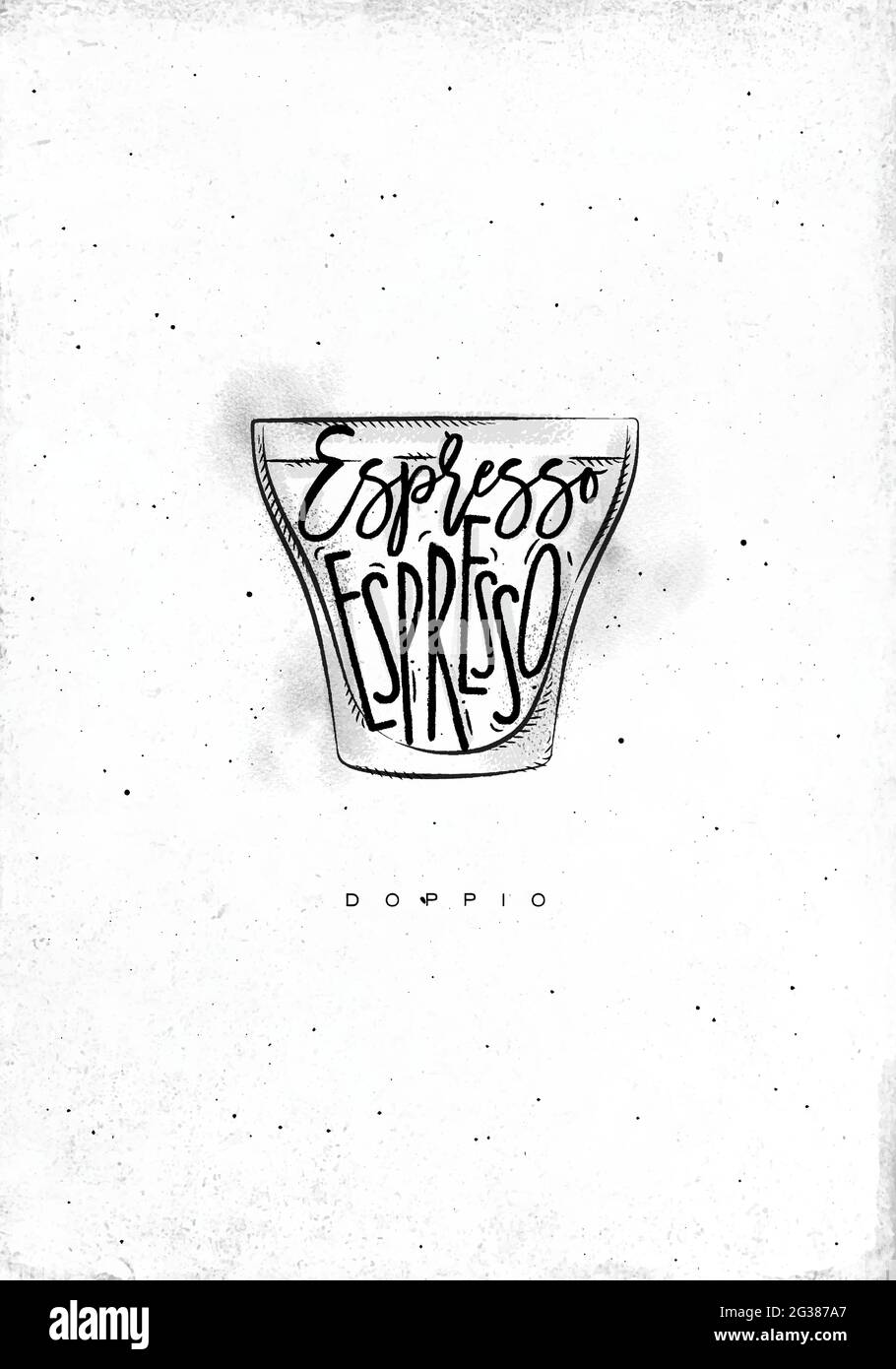 Doppio cup lettering espresso in vintage graphic style drawing on dirty ...