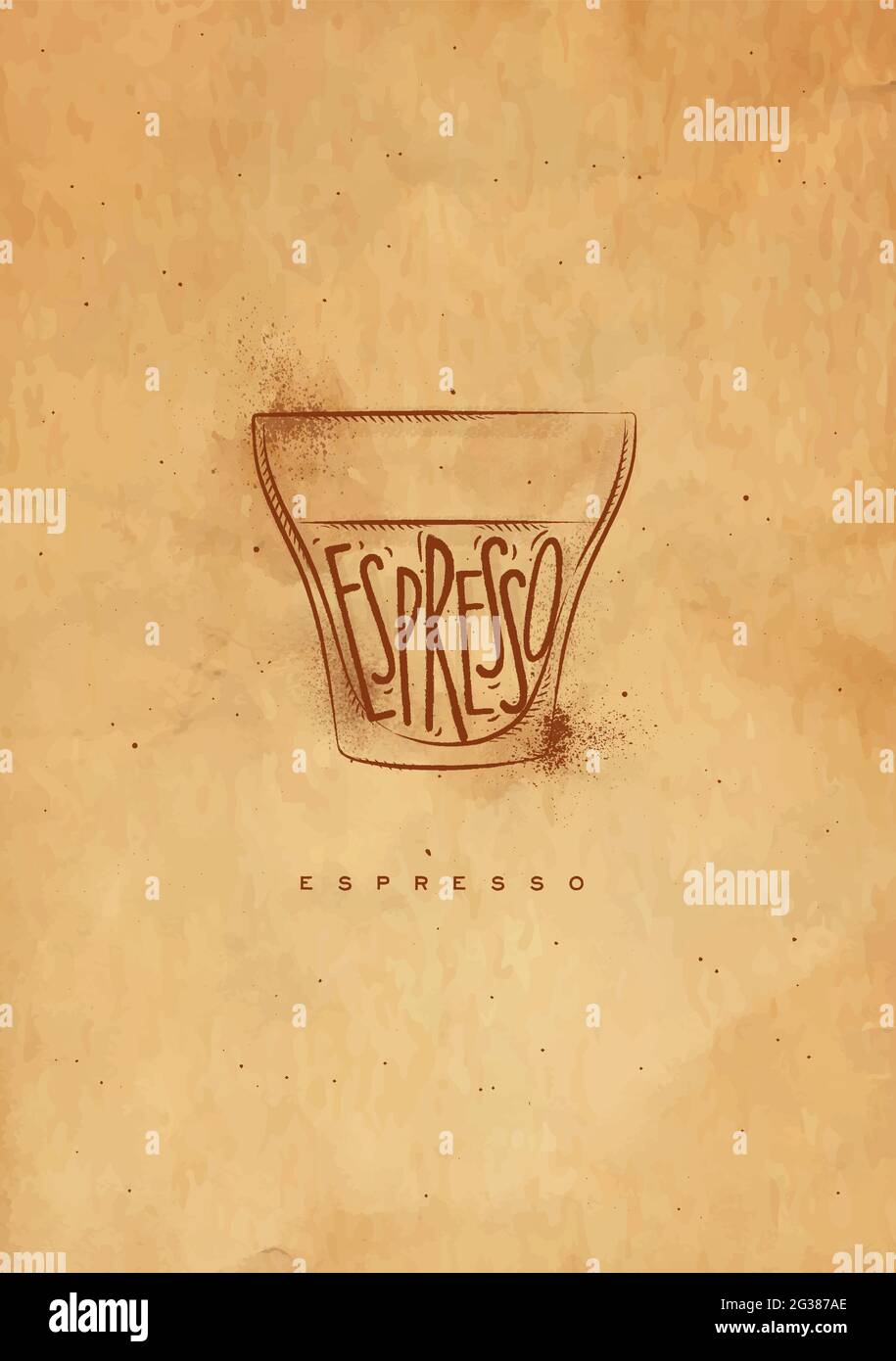 Espresso cup lettering espresso in vintage graphic style drawing with ...