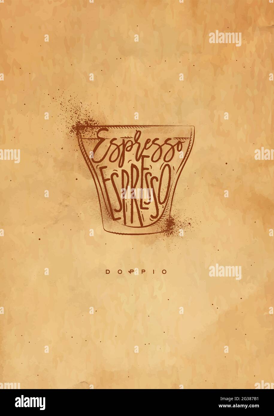 Doppio cup lettering espresso in vintage graphic style drawing with ...