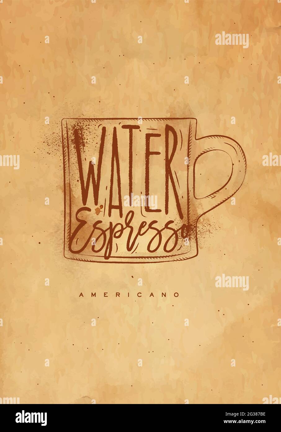 Americano cup coffee lettering water, espresso in vintage graphic style ...