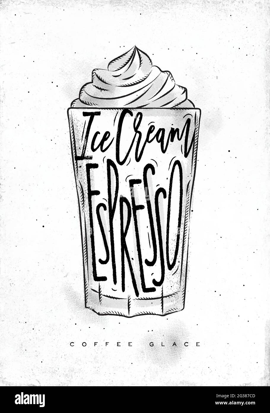Coffee glace cup lettering ice cream, espresso in vintage graphic style ...