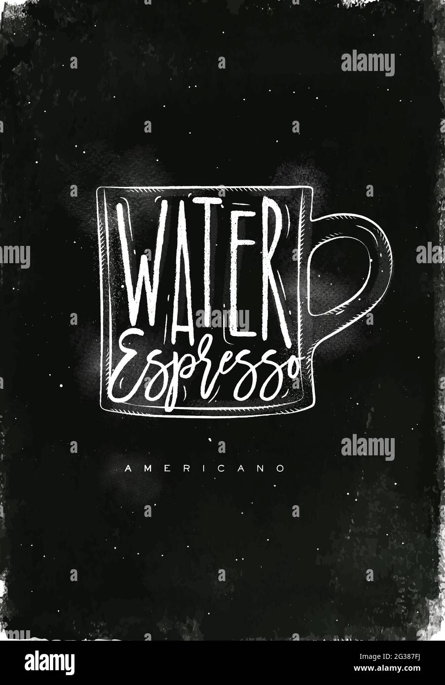 Americano cup coffee lettering water, espresso in vintage graphic style ...
