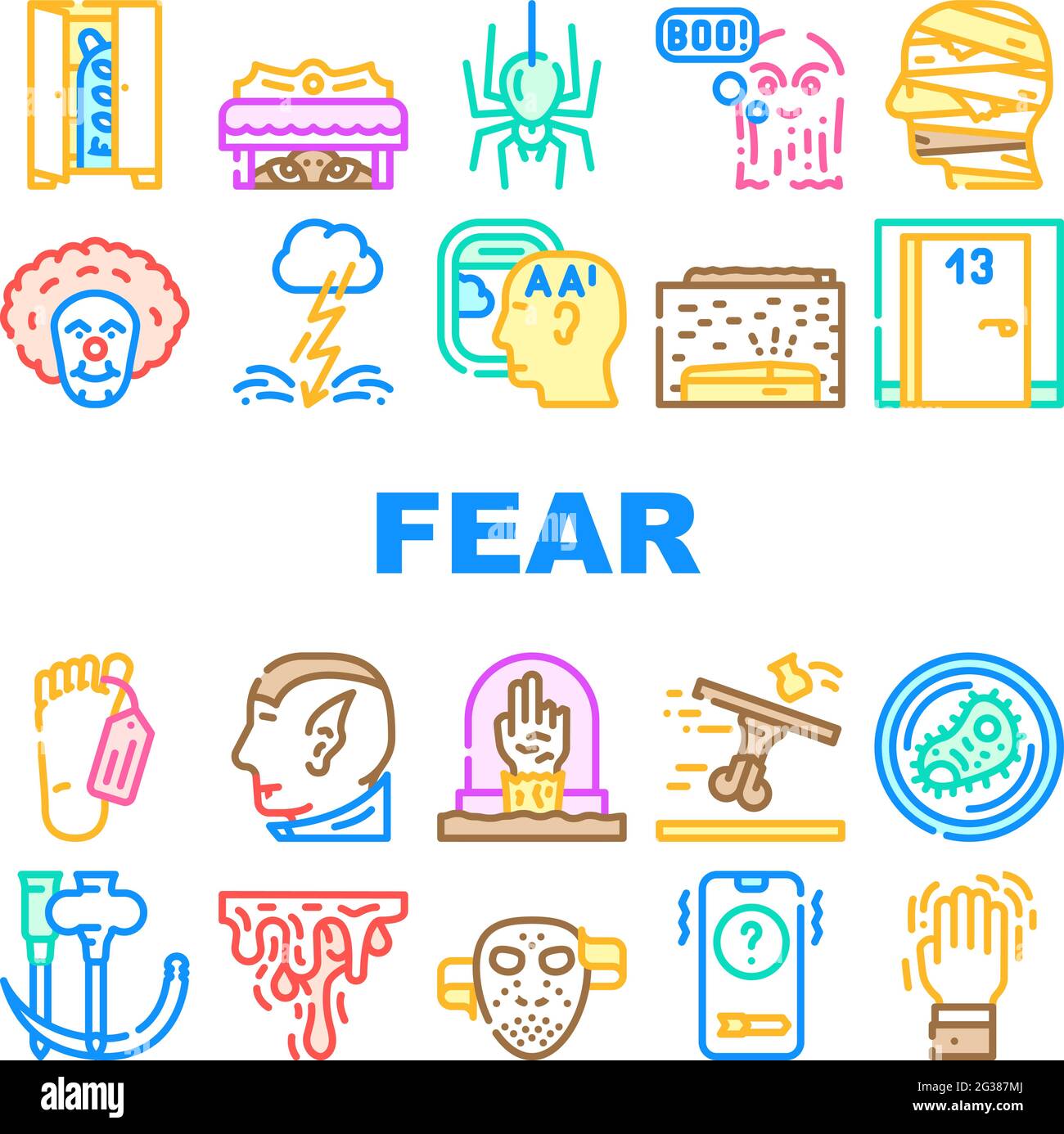 Fear Phobia Problem Collection Icons Set Vector Stock Vector Image ...