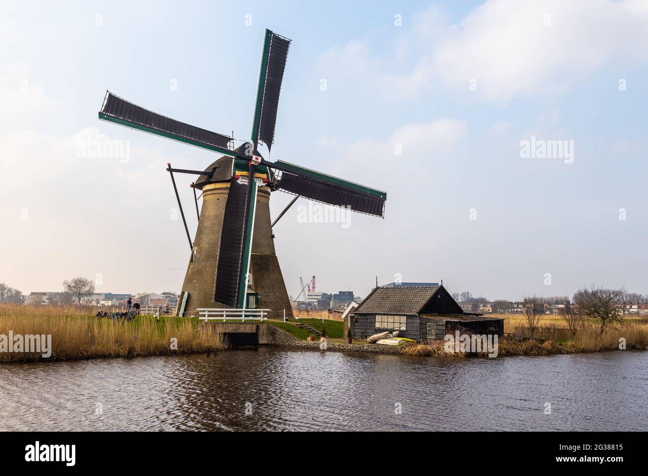 Kinderijk, Netherlands - 11 March 2016: View of the Famous windmills ...