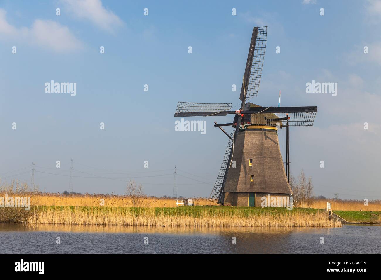 Kinderijk, Netherlands - 11 March 2016: View of the Famous windmills ...