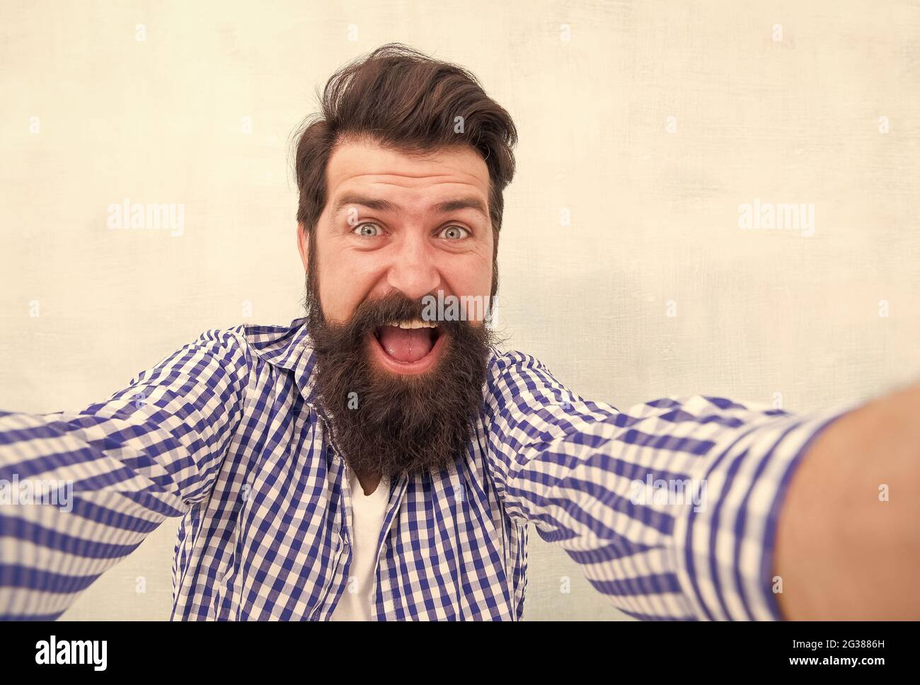 Happiness Is Everything Happy Hipster With Beard Keep Mouth Open