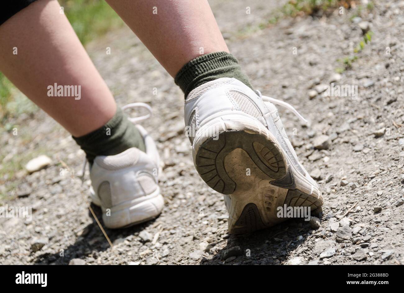 Back view of hiker legs walking on a path Stock Photo - Alamy