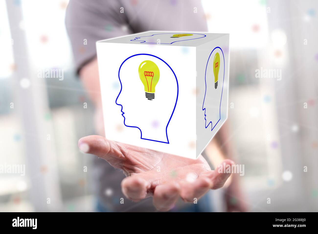 Human brain ideas concept above the hand of a man in background Stock ...