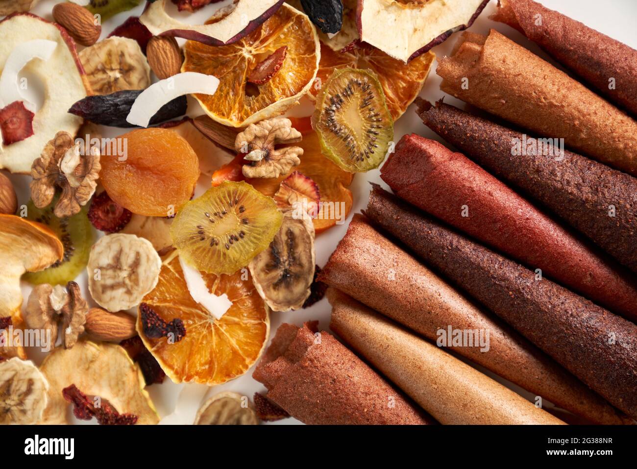 Close up of delicious juicy fruit lozenge of own production on table ...
