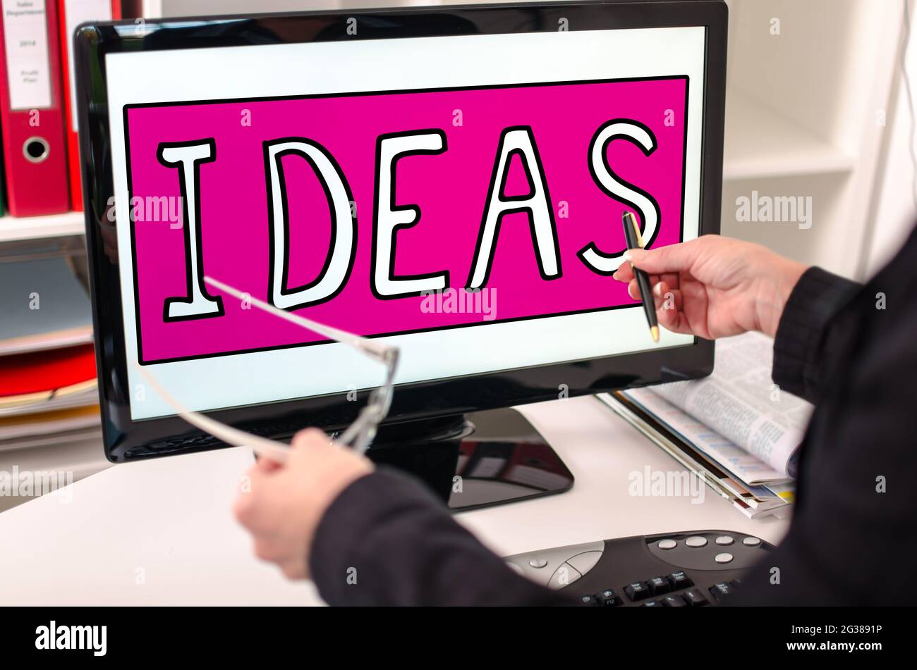 Businesswoman showing ideas concept on a computer screen Stock Photo ...