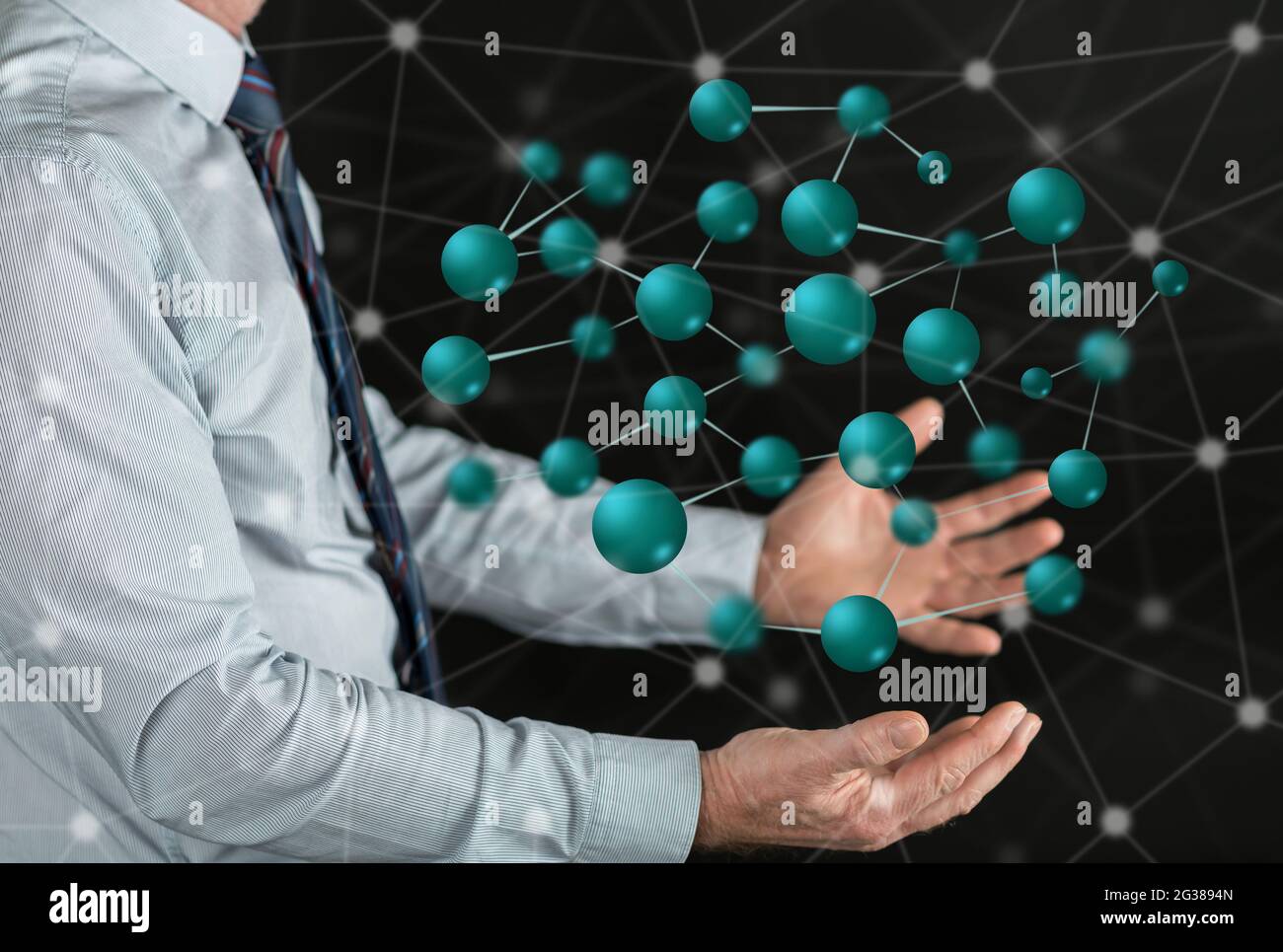 Network concept above the hands of a man Stock Photo - Alamy
