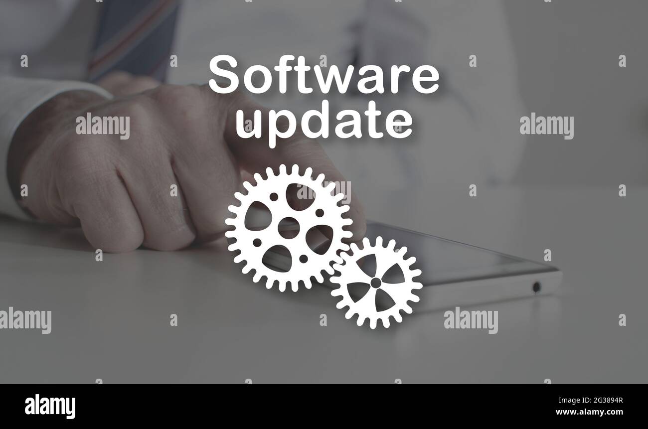 Software update concept illustrated by a picture on background Stock ...