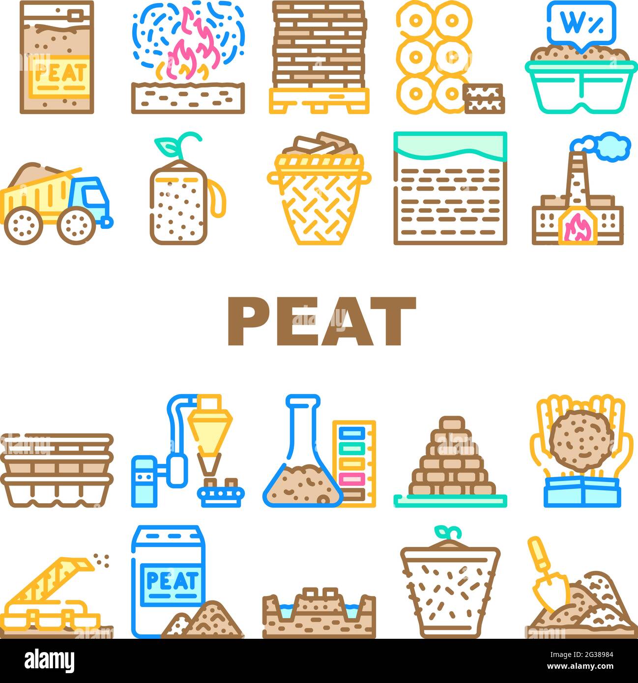 Peat Fuel Production Collection Icons Set Vector Stock Vector Image ...
