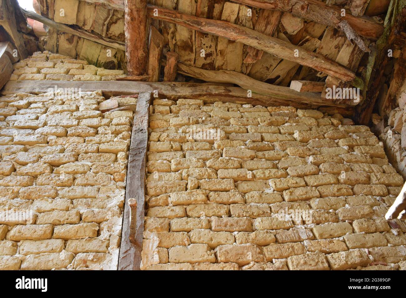 Old construction of the villages of Spain, built with adobe bricks and ...