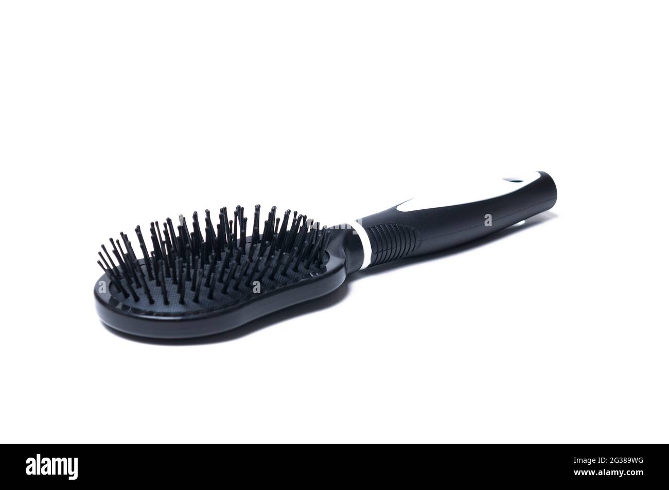 Plastic black professional hair brush on white background Stock Photo ...