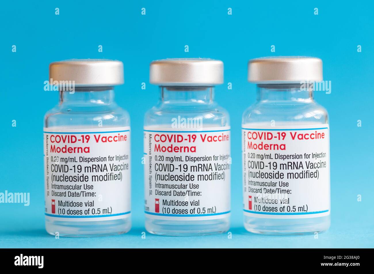 Vials of Moderna vaccine (COVID-19 mRNA, nucleoside modified) for ...