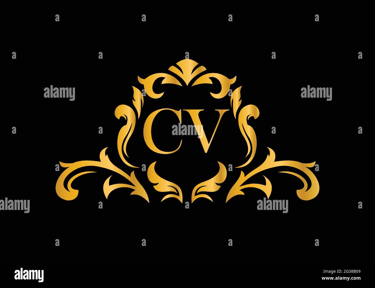 Luxury Alphabet letters CV. Golden Floral alphabet . Monogram initials ...