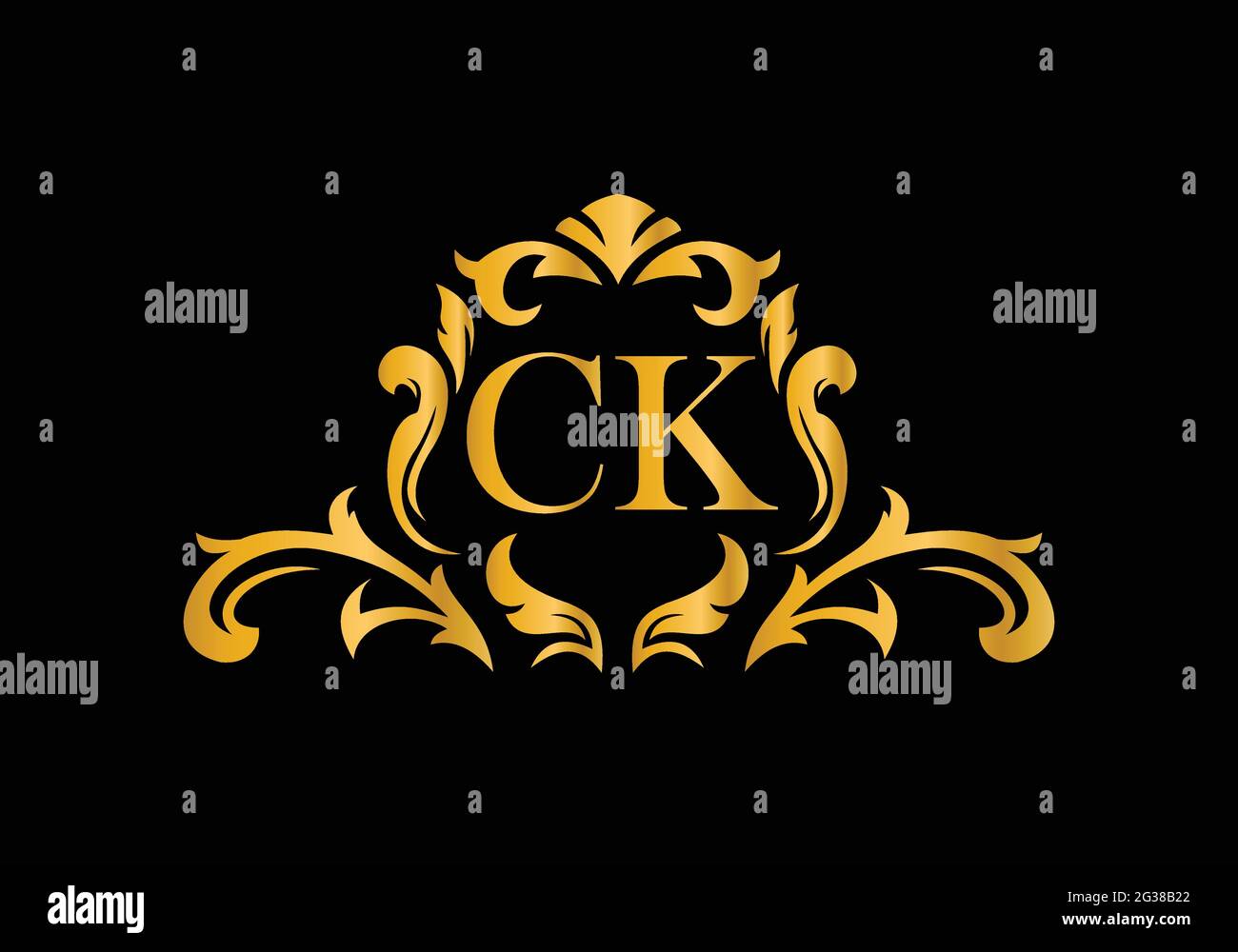 Luxury Alphabet letters CK. Golden Floral alphabet . Monogram initials ...