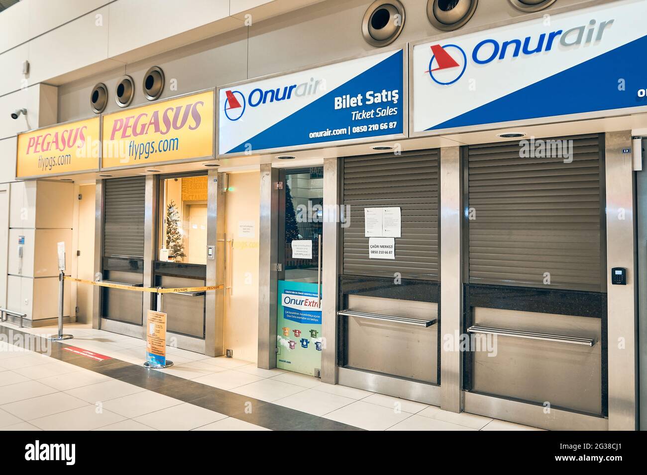 Closed ticket sale offices at airport Stock Photo - Alamy