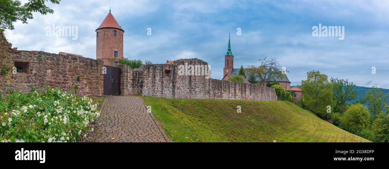 Panorama of the old city wall in Dilsberg, a village in southern ...