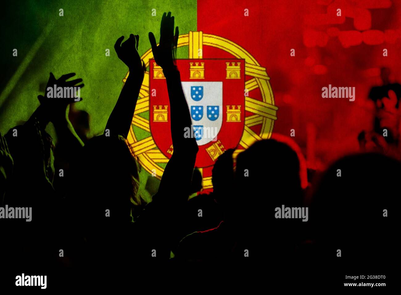 football fans supporting Portugal - crowd celebrating in stadium with ...