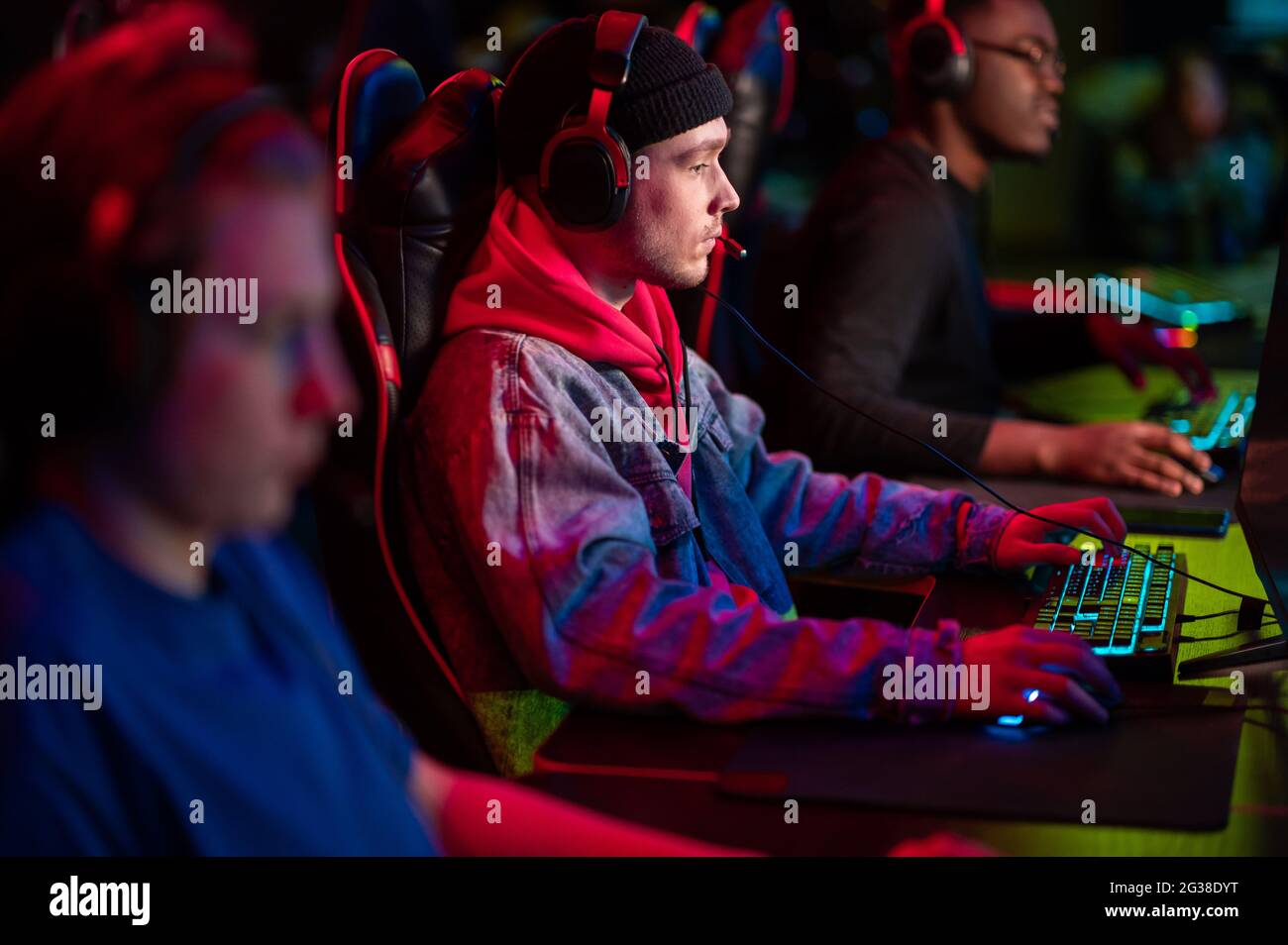 Professional esports players at an online game tournament. The cyber ...