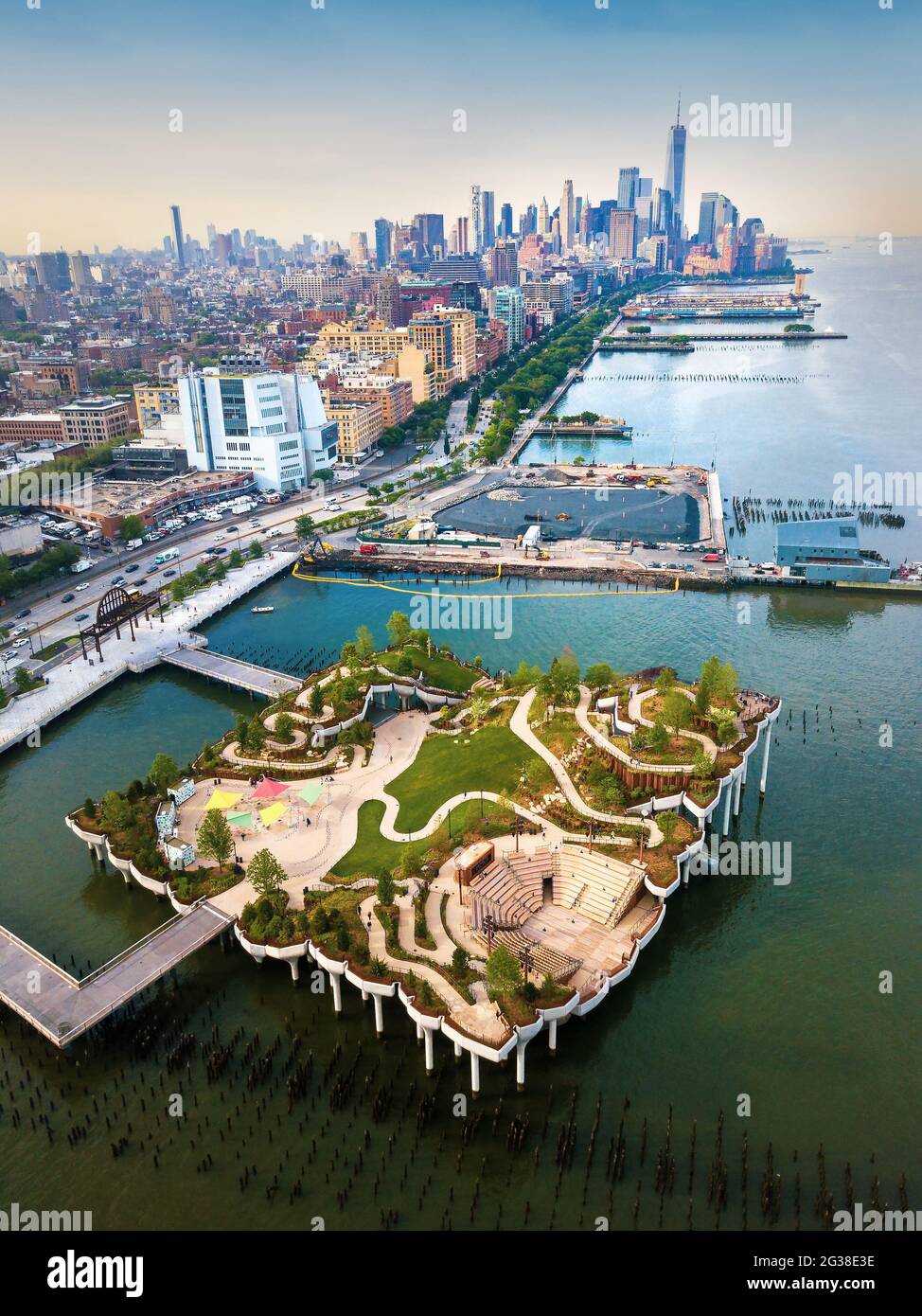 Little Island park at Pier 55 in New York, an artificial island park in ...