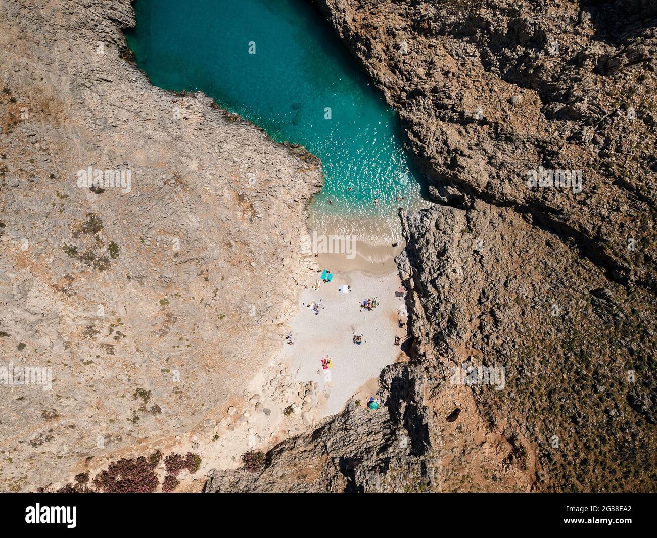 Aerial top view by drone of beach of Seitan Limania in bay with ...