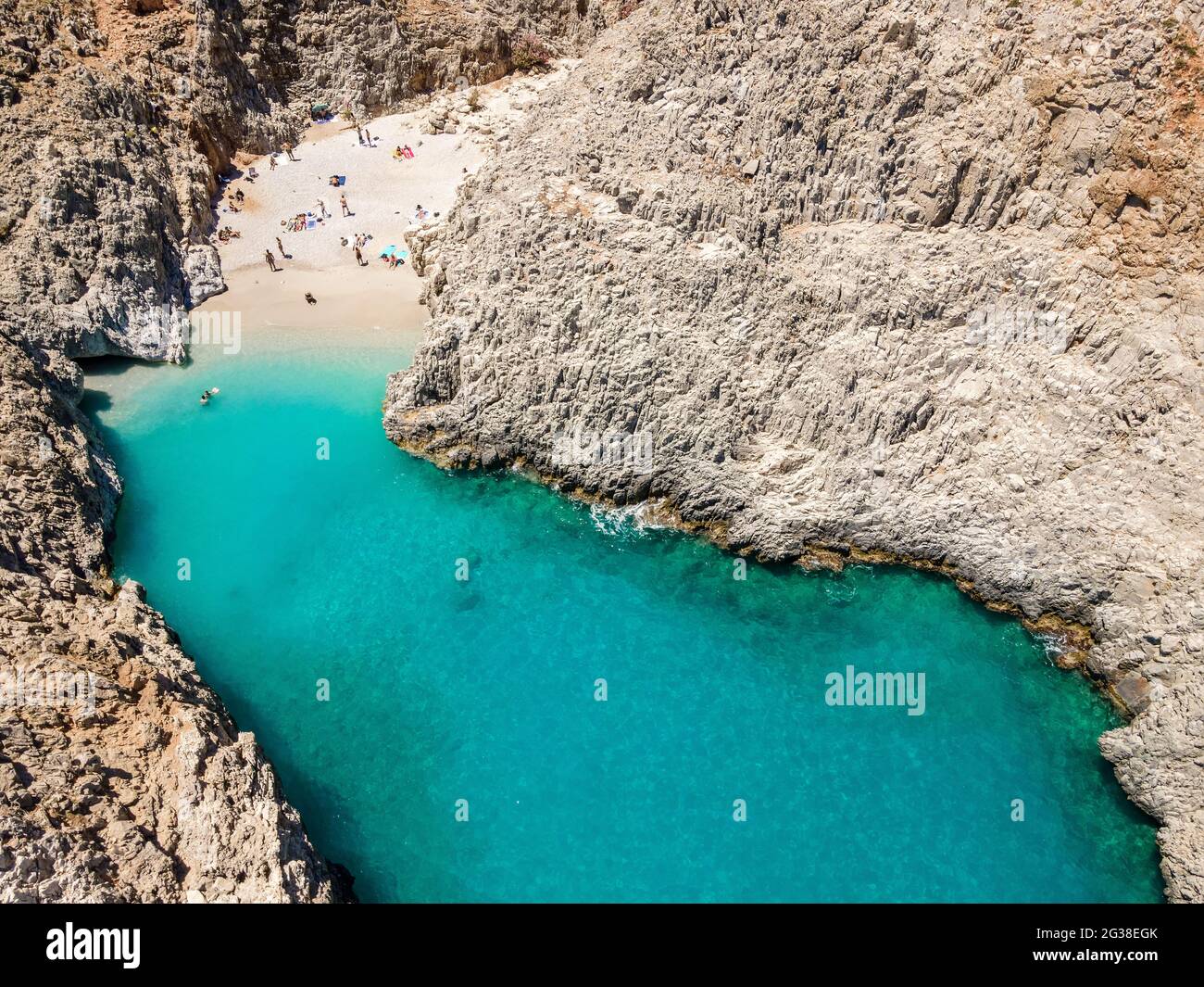 Aerial top view by drone of Seitan limania or Agiou Stefanou beach with ...