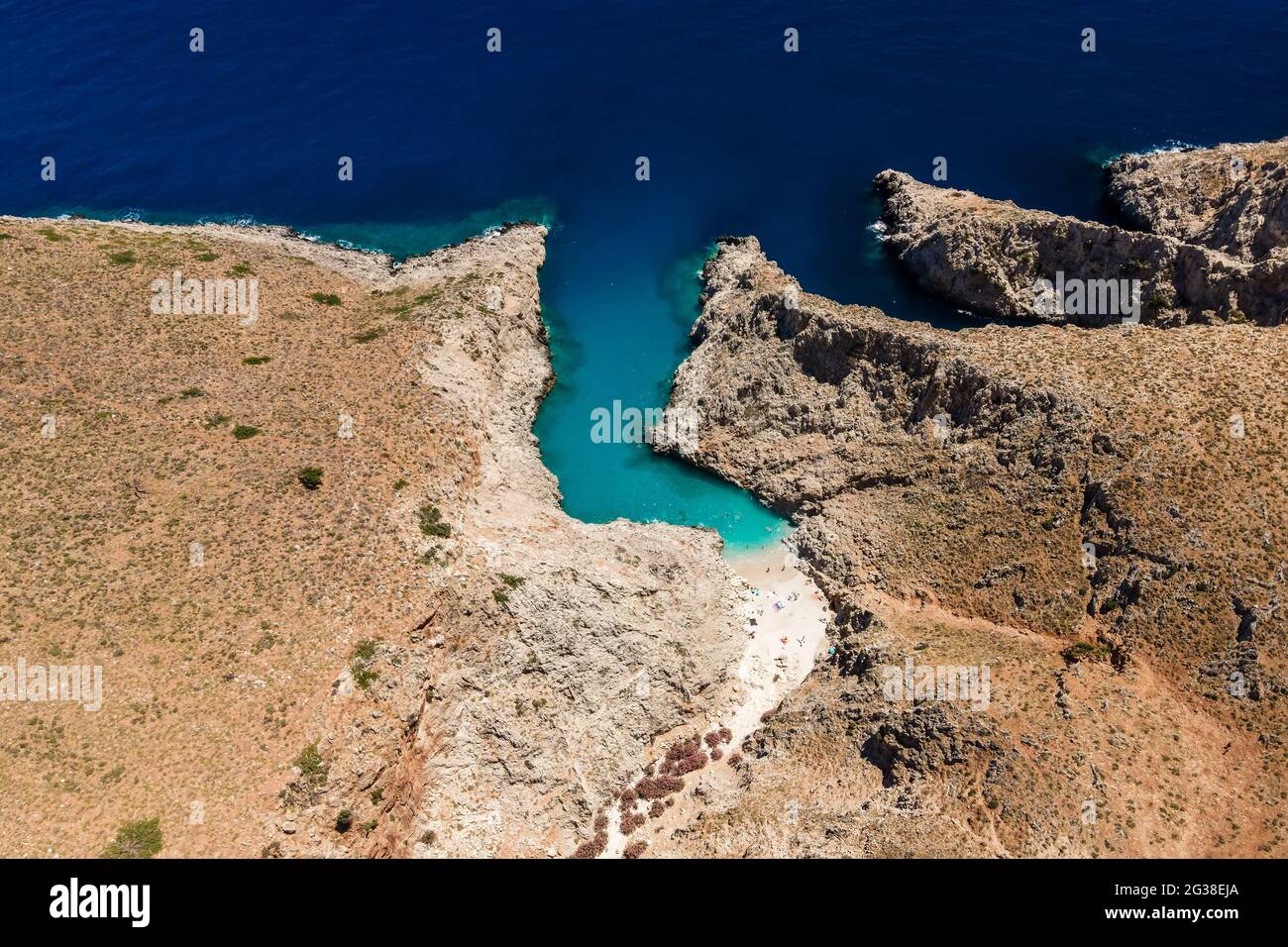 Aerial top view by drone of Seitan limania or Agiou Stefanou beach with ...