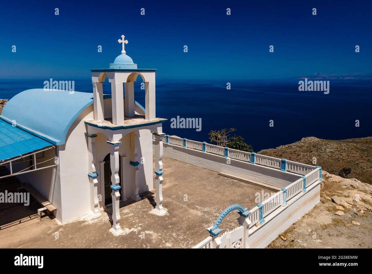Aerial top view by drone of greek church on Crete Stock Photo - Alamy