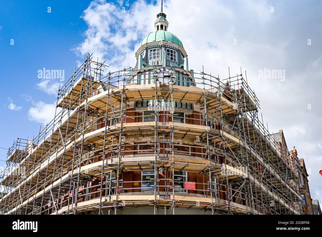 Merthyr Tydfil, Wales - May 2021: Scaffolding around the outside of an ...
