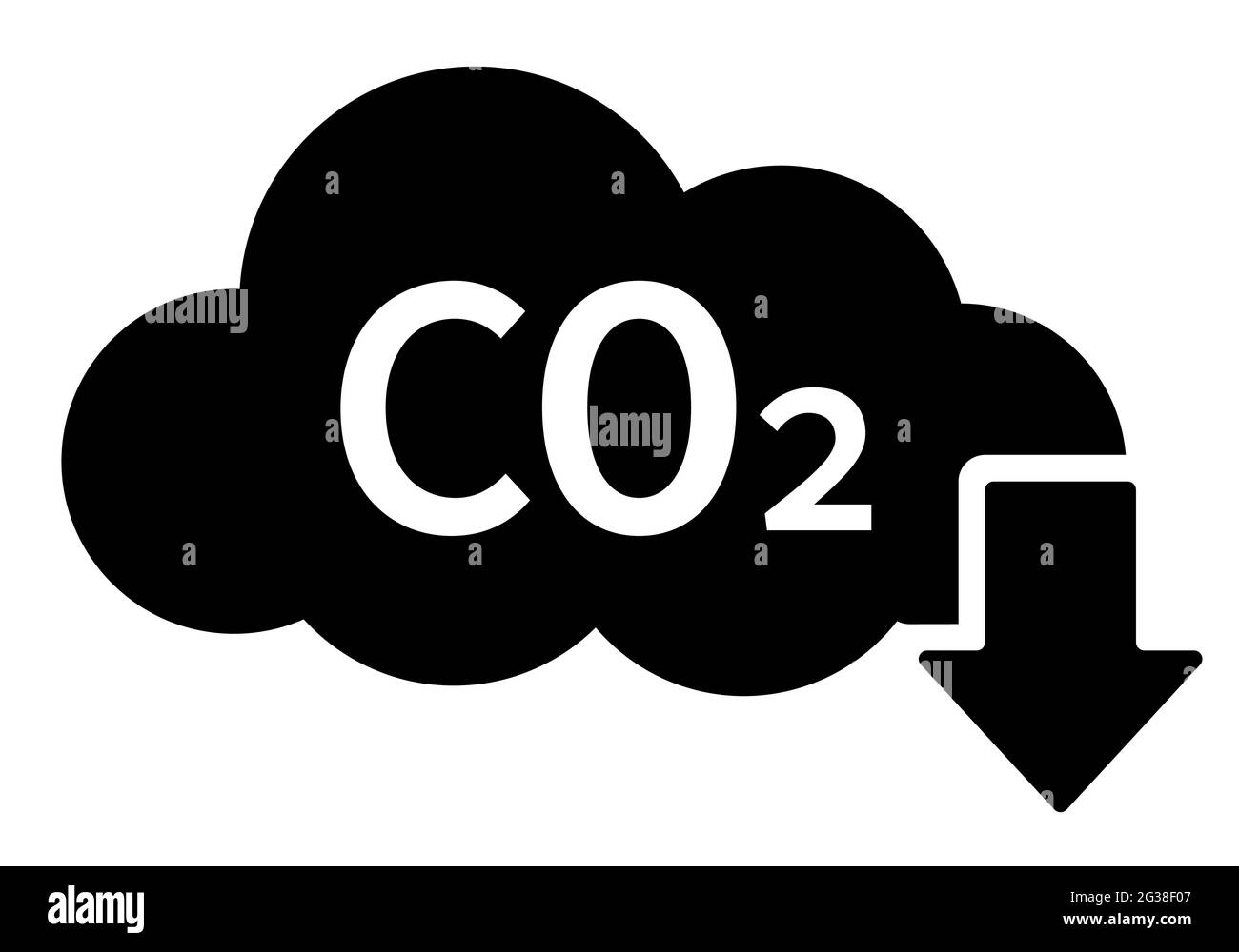 Cloud and co2 symbol with down arrow for greenhouse gas pollution reduction vector icon Stock ...